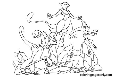 Página para colorear de Mewtwo y Mega Mewtwo Páginas para colorear de