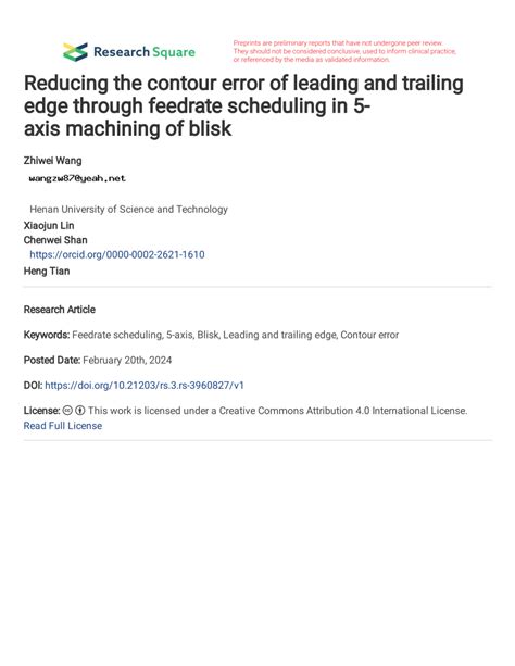 pdf reducing the contour error of leading and trailing edge through feedrate scheduling in 5