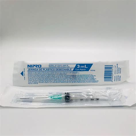 Jeringa De Plastico Desechable Con Aguja Nipro Farmaplus