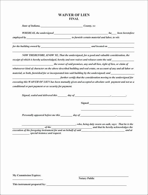 Printable Unconditional Lien Waiver Template Printable Word Searches