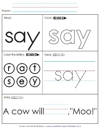 Sight Word Say Worksheets