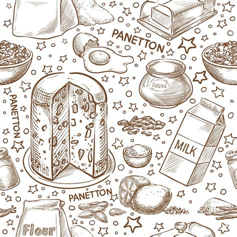 Vetor de cozimento de Natal sem costura Ingredientes Paneton Itália