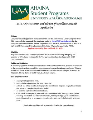 Fillable Online Uaa Alaska 2012 AHAINA Men And Women Of Excellence