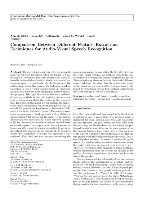 pdf comparison between different feature extraction techniques for audio visual speech recognition