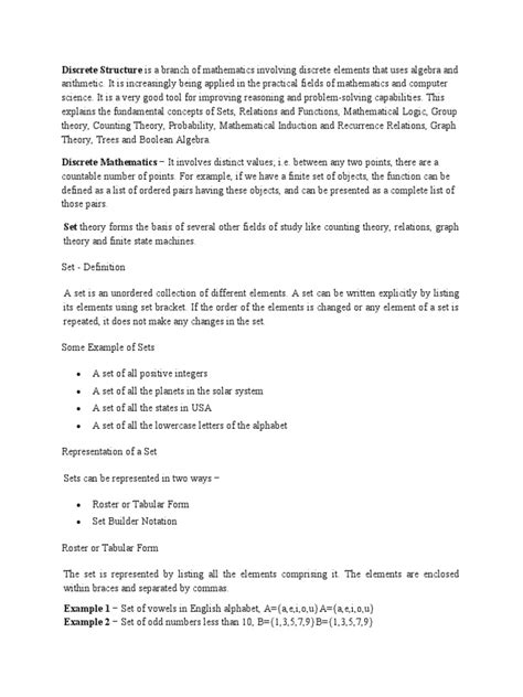 discrete structure pdf set mathematics discrete mathematics