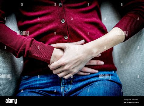 Woman Suffering From Abdominal Pain Stock Photo Alamy