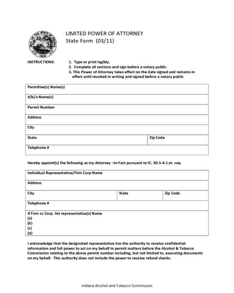 Printable Power Of Attorney Forms Indiana Printable Forms Free Online
