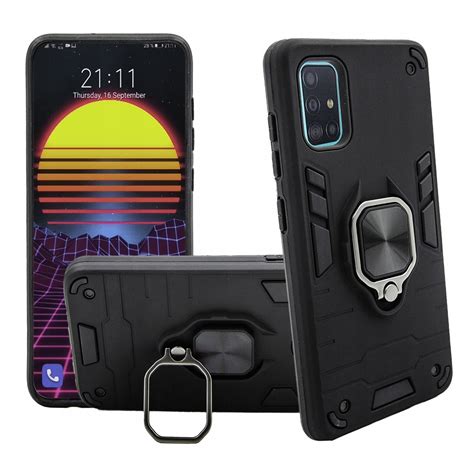 Etui Pancerne Do Samsung Galaxy A51 Czarne Obudowa Armor Holder Ring