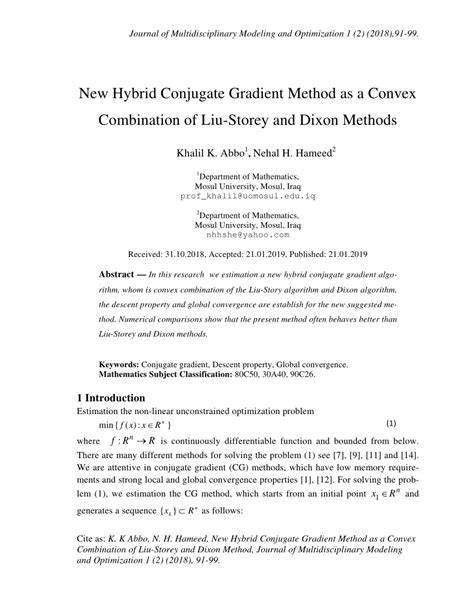 pdf new hybrid conjugate gradient method as a convex combination of liu storey and dixon methods