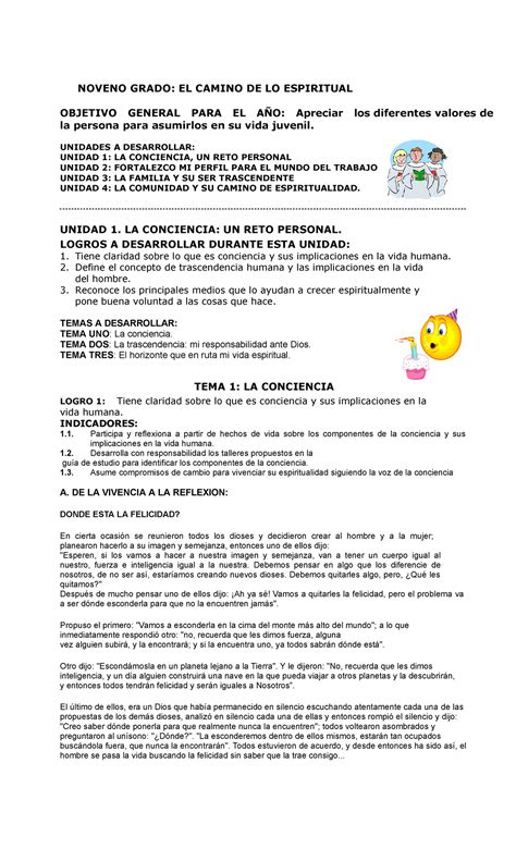 Guias Etica Grado 9 NOVENO GRADO EL CAMINO DE LO ESPIRITUAL OBJETIVO