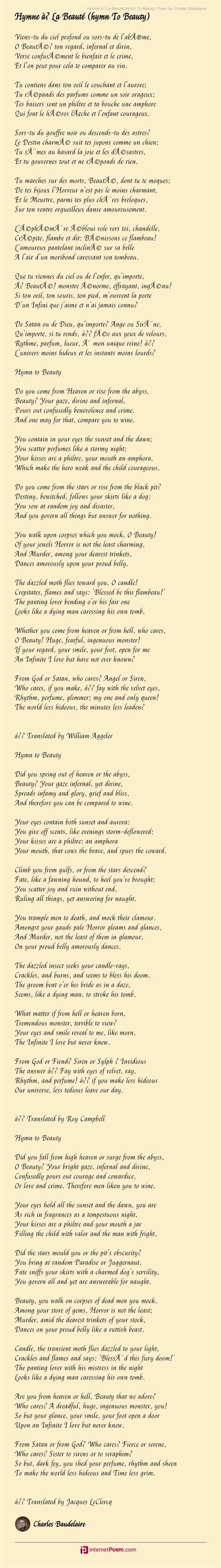 Hymne à La Beauté hymn To Beauty Poem by Charles Baudelaire