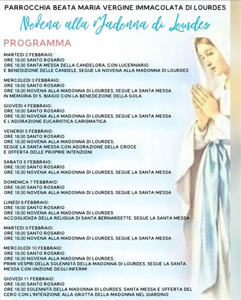 NOVENA ALLA MADONNA DI LOURDES Beata Maria Vergine Immacolata Di Lourdes