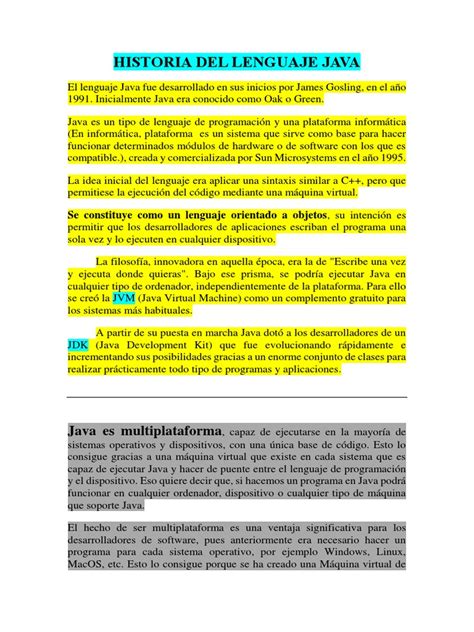 historia del lenguaje java pdf máquina virtual de java java lenguaje de programación