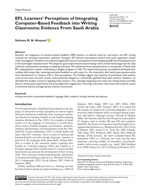 pdf efl learners perceptions of integrating computer based feedback into writing classrooms