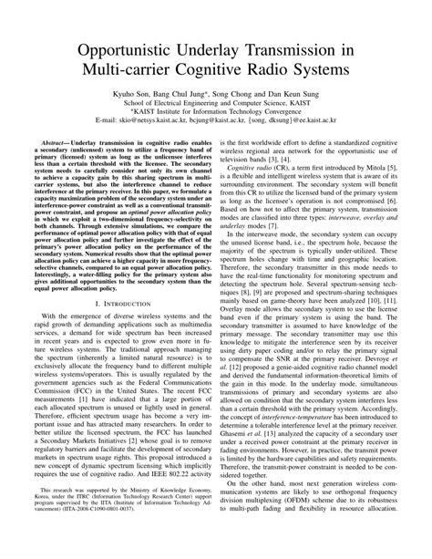 pdf opportunistic underlay transmission in multi carrier cognitive radio systems