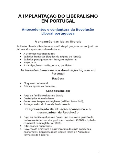 A Implantação do Liberalismo em Portugal A IMPLANTAÇÃO DO LIBERALISMO