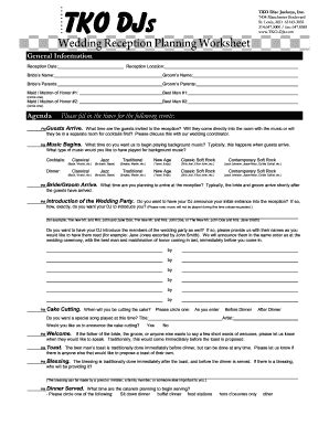 TKO DJs Wedding Reception Planning Worksheet Fill And Sign Printable