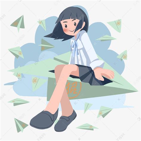 女孩坐在纸飞机上素材图片免费下载 千库网
