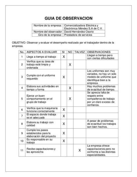 Guia De Observacionobjetivo Observar Y Evaluar El Desempe O Realizado