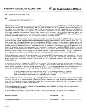 Fillable Online THIRD PARTY AUTHORIZATION RELEASE FORM Sdccucom Fax