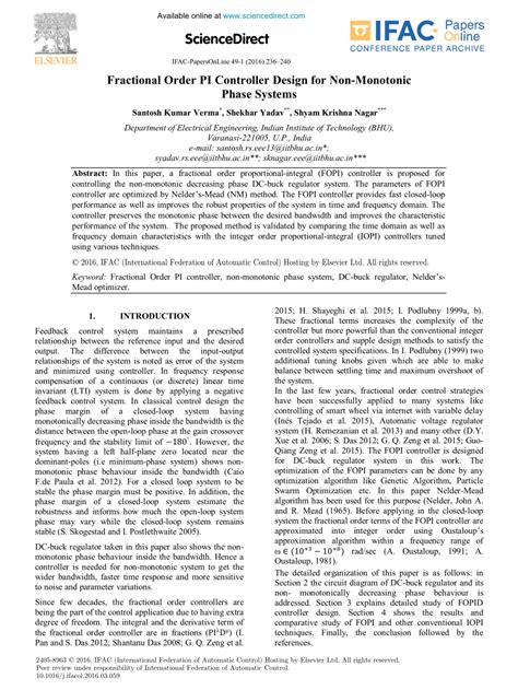 pdf fractional order pi controller design for non monotonic phase systems