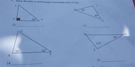 solved c name the sides in each triangle in ascending order of sizes g 12 13 15 14 [geometry]
