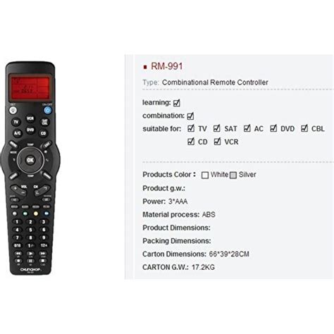 RM991 Akıllı Evrensel Uzaktan Kumanda Tv dvd Cd vcr sat kablo ve A c