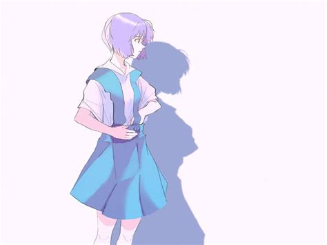 An Anime Character With Purple Hair And Blue Dress Standing In Front Of