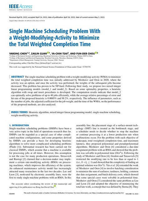 pdf single machine scheduling problem with a weight modifying activity to minimize the total