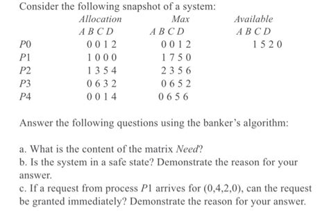 solved available abcd 1520 consider following snapshot system allocation max abcd abcd 0012