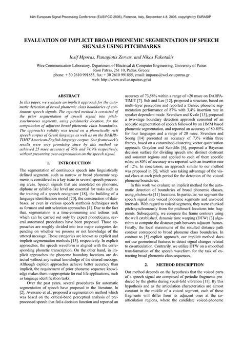 pdf evaluation of implicit broad phonemic segmentation of speech signals using pitchmarks