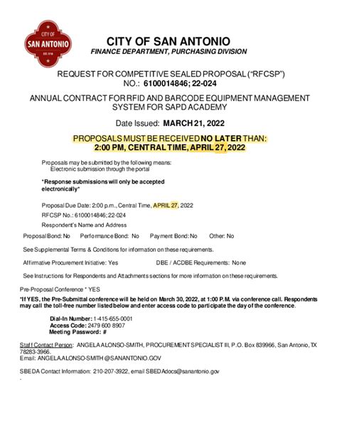 Fillable Online Informal Request For Competitive Sealed Proposal