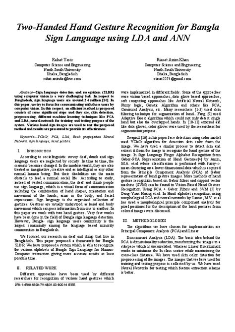 pdf two handed hand gesture recognition for bangla sign language using lda and ann rahat