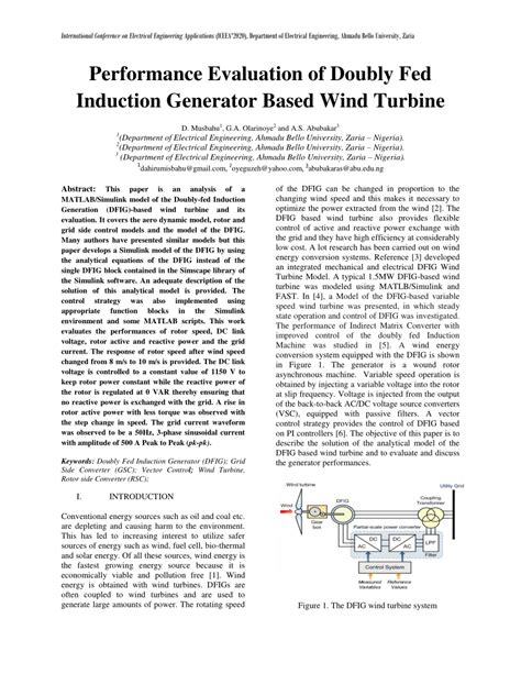 pdf performance evaluation of doubly fed induction generator based wind turbine