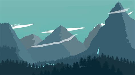 Wallpaper Digital Art Mountains Forest River X Pc
