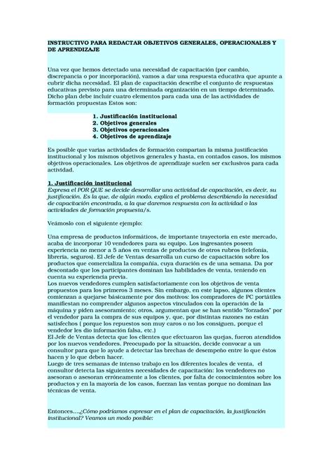 Instrucciones Para Redactar Objetivos Generales Operacionales Y De