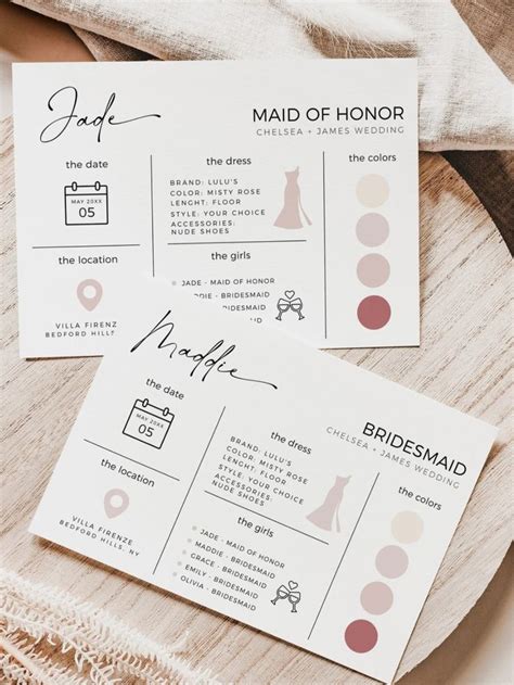 This Printable Bridesmaid Info Card Template Features A Modern Boho