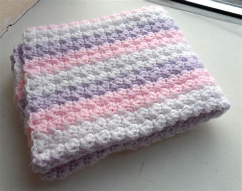 Crochet Baby Blanket Baby Pink Purple White Baby Shower Gift Stripy