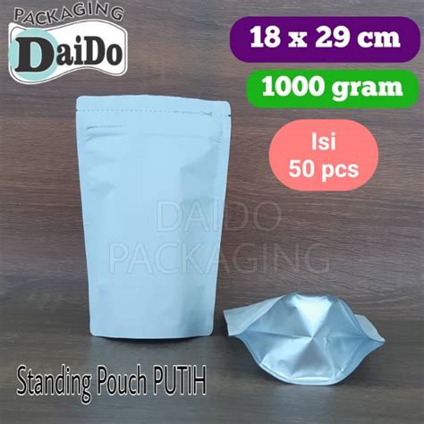 Jual ISI 50 PCS Standing Pouch PUTIH SUPER ALUMINIUM FOIL 1000 Gram