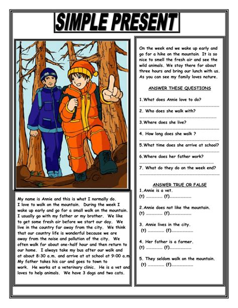 Simple Present Reading Comprehension Text Grammar Drills Reading