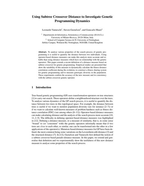 pdf using subtree crossover distance to investigate genetic programming dynamics