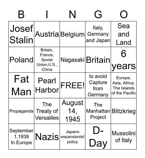 World War Ii Bingo Card