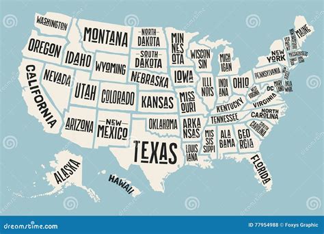 Mapa Los Estados Unidos De Am Rica Del Cartel Con Nombres Del Estado