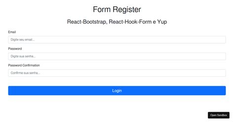 Form Register React Bootstrap React Hook Form Yup Codesandbox
