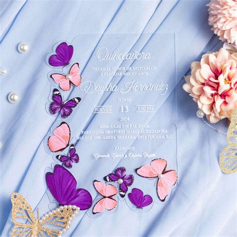 Invitacion En Acrilico Mariposa Uv Colores Acry Mayoreo