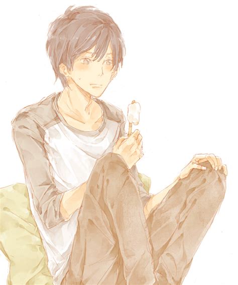 Safebooru Blush Food Ice Cream Kaito Male Pants Solo Vocaloid Yuzuko 606358
