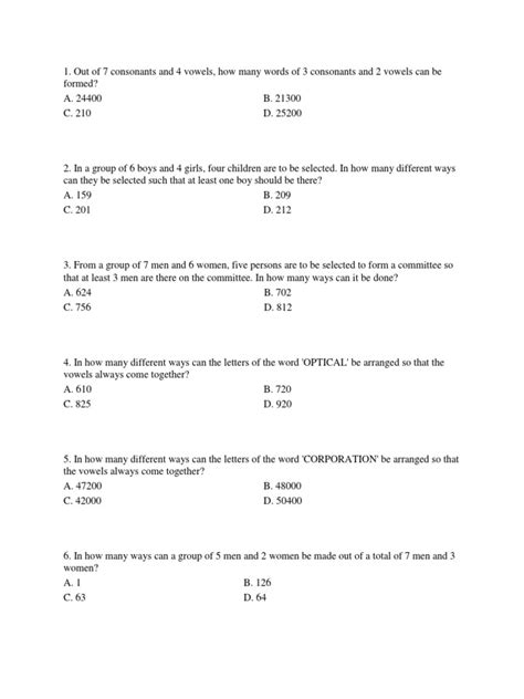 permutation and combinations questions pdf consonant vowel
