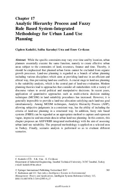 pdf analytic hierarchy process and fuzzy rule based system integrated methodology for urban