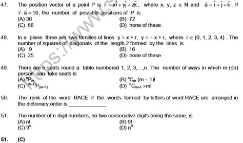 jee mathematics permutation and combination mcqs set a multiple choice questions