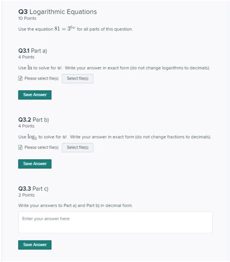 solved q3 logarithmic equations 10 points use the equation
